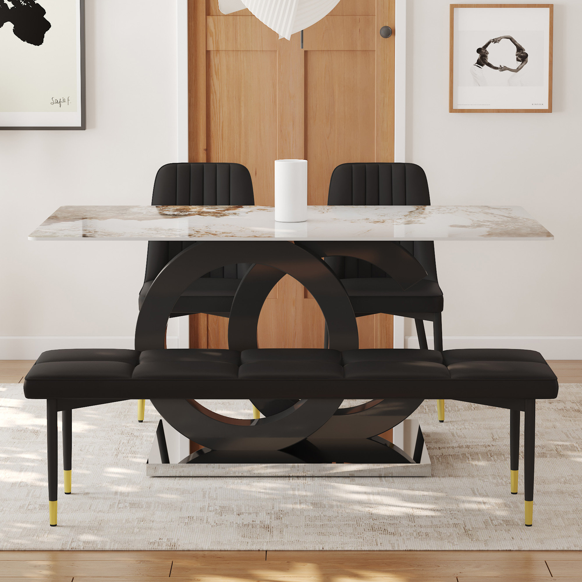 Corrigan Studio® "x31.5" Pandora-patterned Sintered Stone Dining Table Set With Mdf Oc-shaped ...